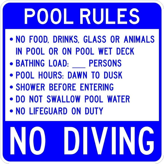18 x 30 Spa Rules No Diving Sign - Recognizable Cow Crossing Symbol ...