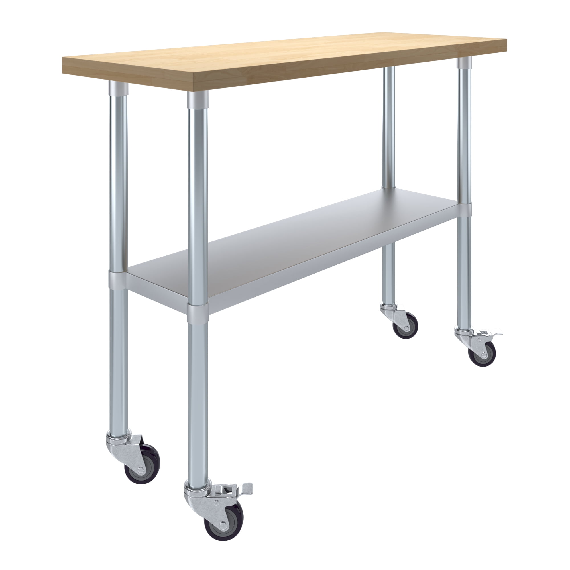 18" x 48" Maple Wood Top Work Table with Adjustable Undershelf and ...
