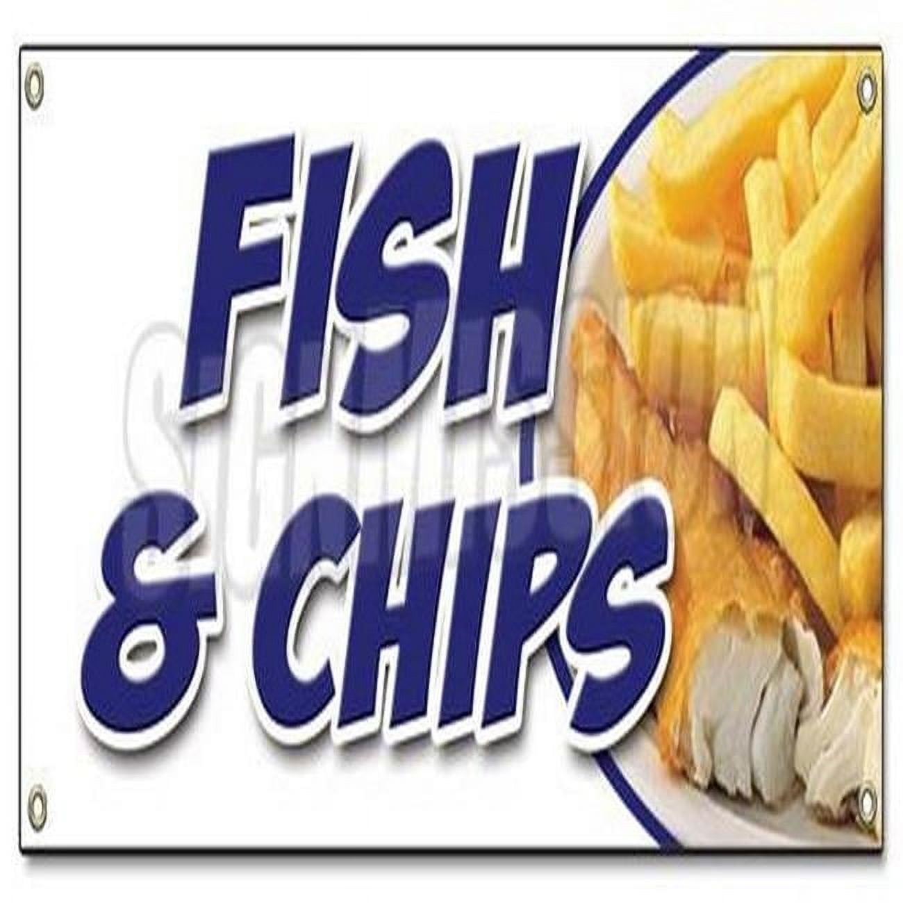 18 x 48 in. Banner Sign - Fish & Chips - Cod Haddock White Deep Fried ...