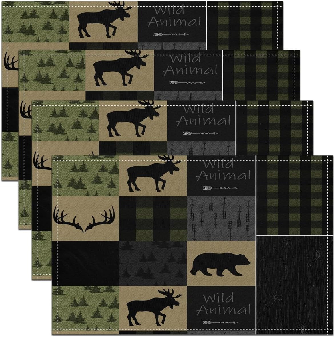 18"x12" Bear Print Placemats Set of 4 Girls Wild Animal Table Place ...