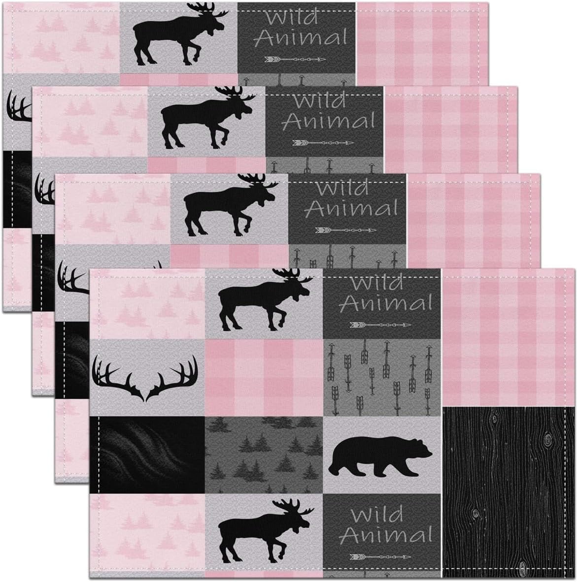 18"x12" Bear Print Placemats Set of 4 Girls Wild Animal Table Place ...
