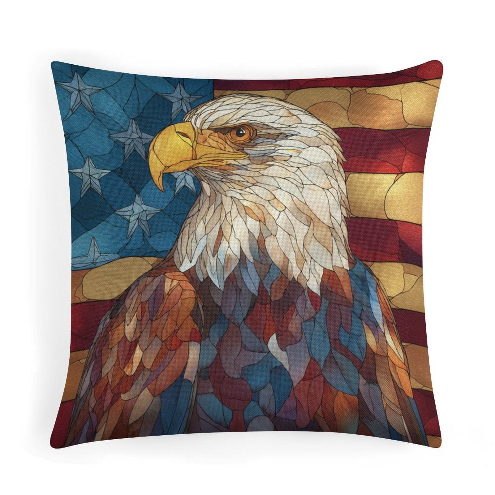 18"x18" Cushion Covers Stained Glass Bald Eagle Linen Cushion Case ...