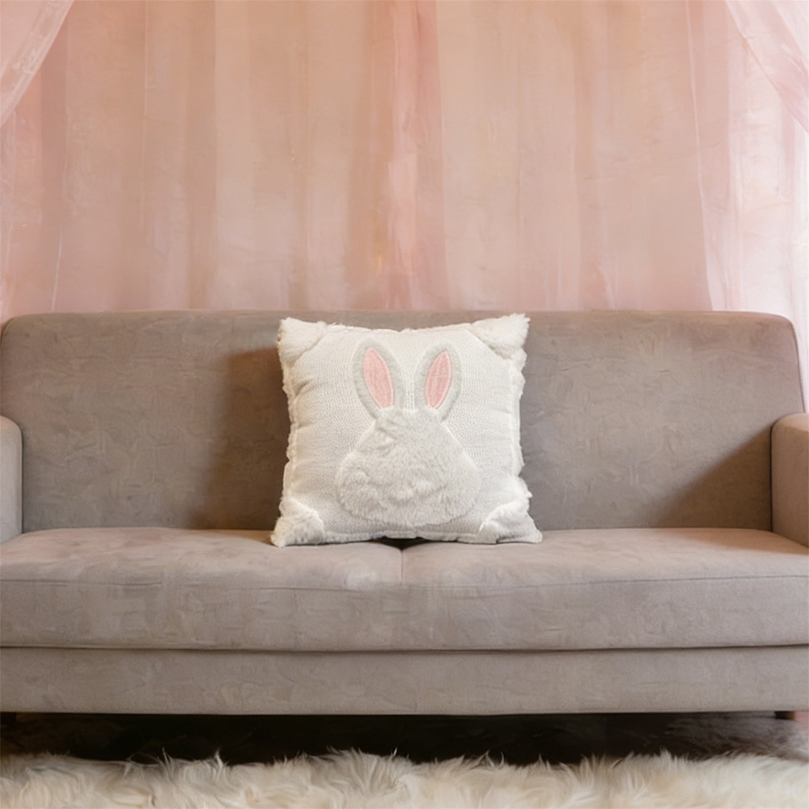 18"x18" Easter Bunny Pillow Covers, Ultra-Soft Plush Faux Fur White ...