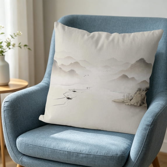 18"x18" Ink Wash Chinese Style Pillow Cover, Traditional Black and ...