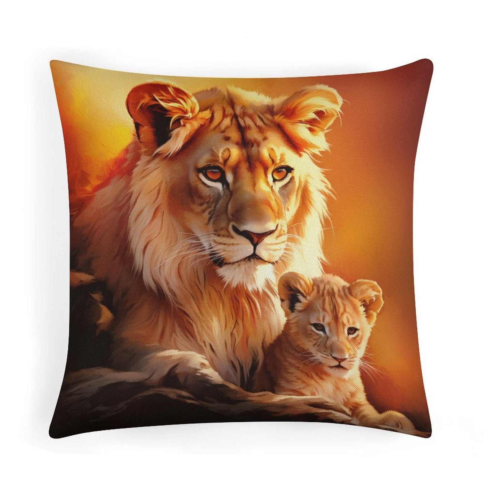 18"x18" Pillow Case Lioness Mom And The Cub Decorations Pillow Covers ...