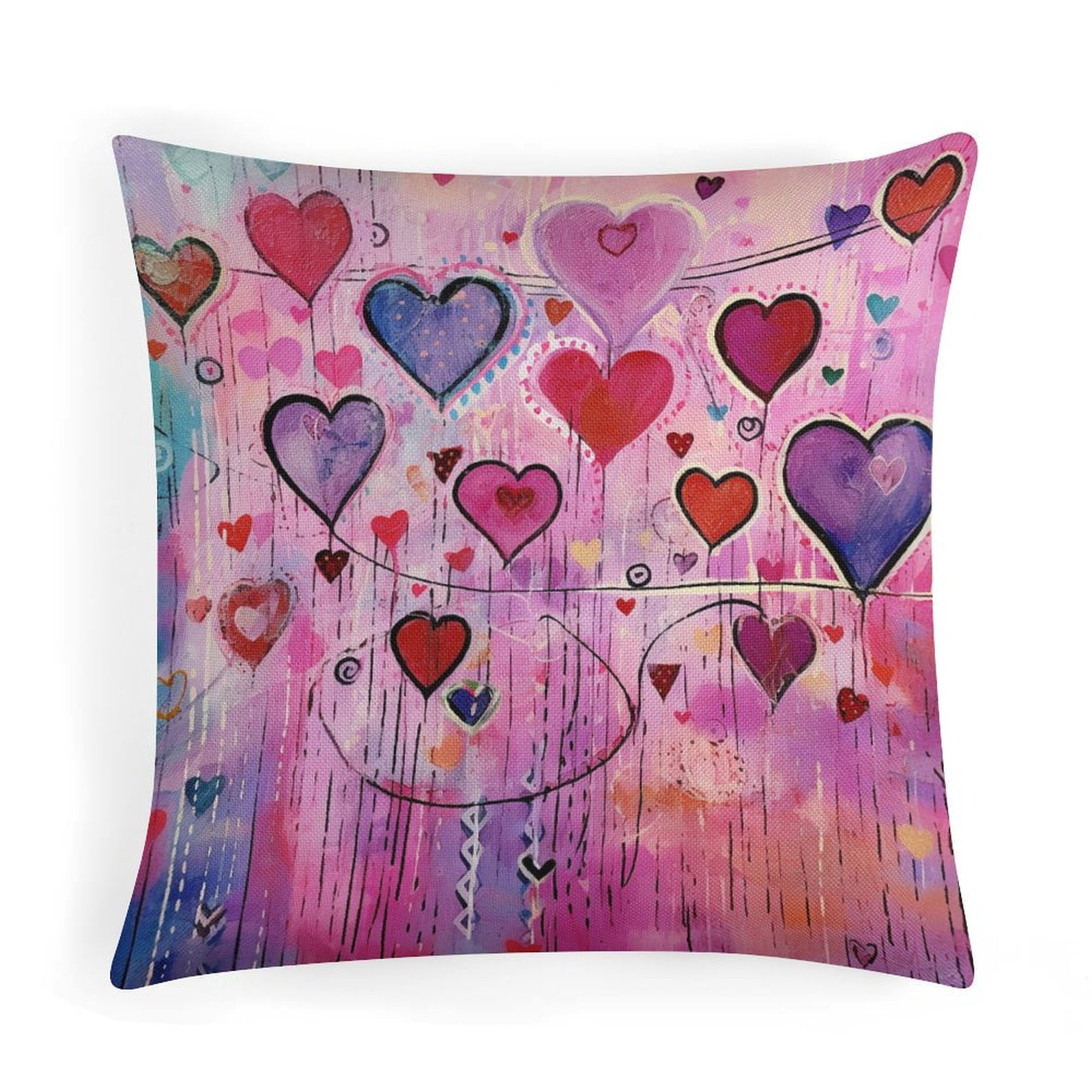 18"x18" Pillow Covers Pink Hearts Modern Sofa Throw Pillow Cover Pink ...