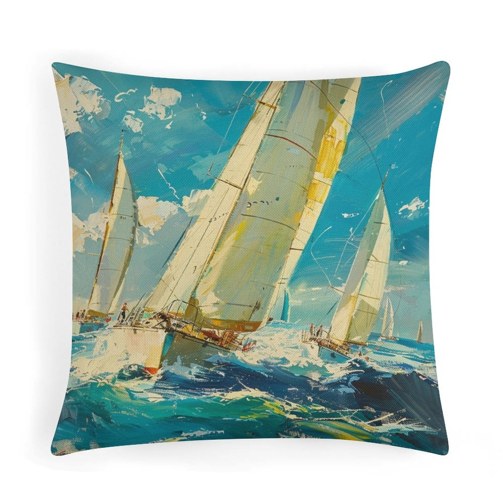 18"x18" Pillows Sail Boats in The Ocean Rustic Pillow Cover Oil ...