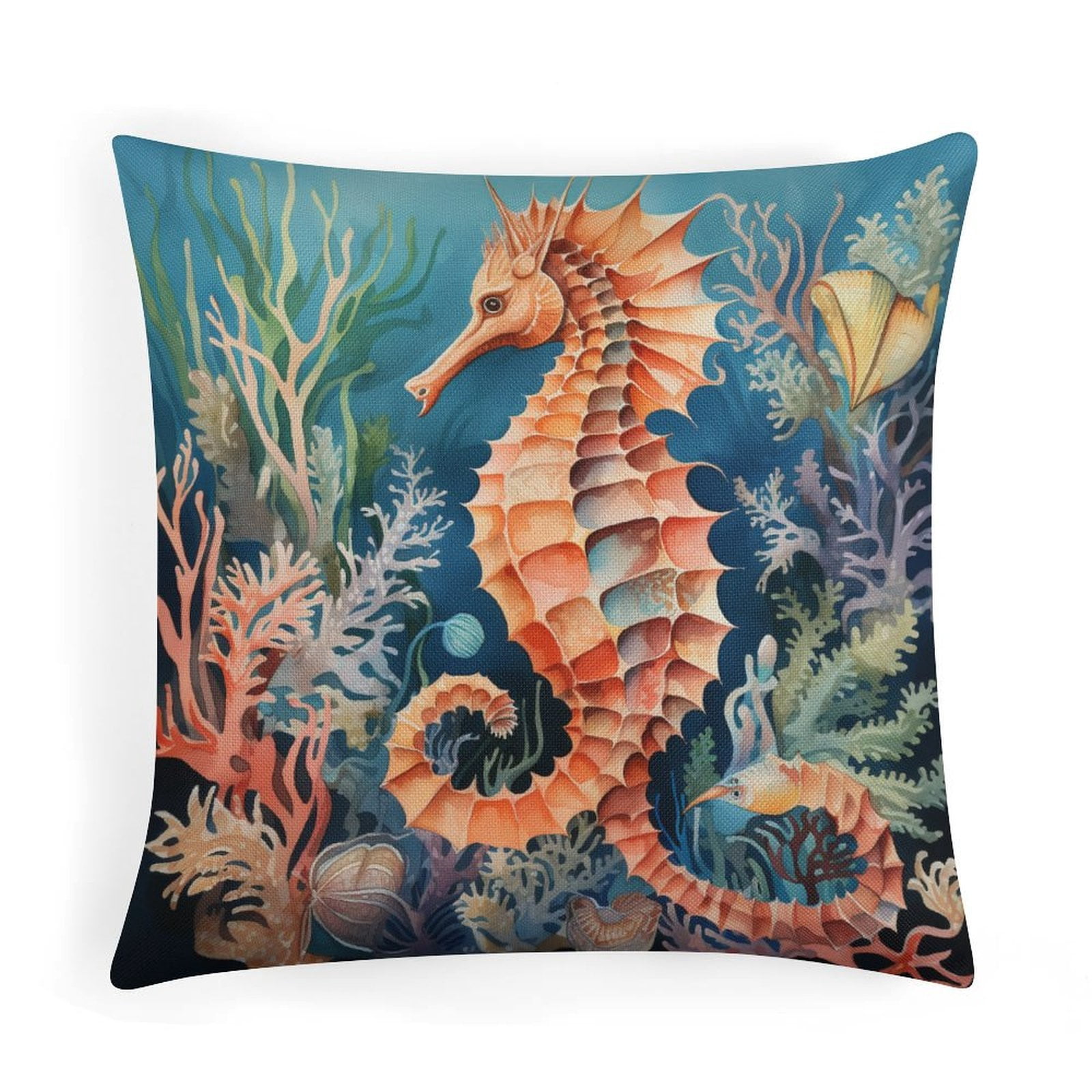 18"x18" Pillows Seahorse on Coral Seascape Decorative Pillow Cover ...