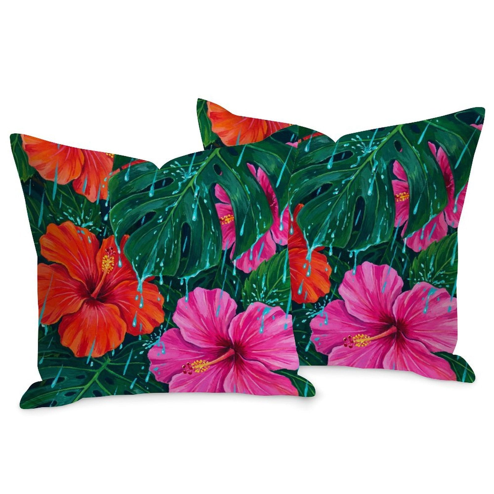 18"x18" Waterproof Cotton Linen Pillow Covers, Hawaiian Hibiscus And ...