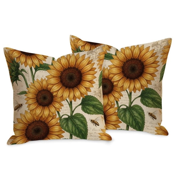 18"x18" Waterproof Cotton Linen Pillowcases, Botanical Sunflower And ...