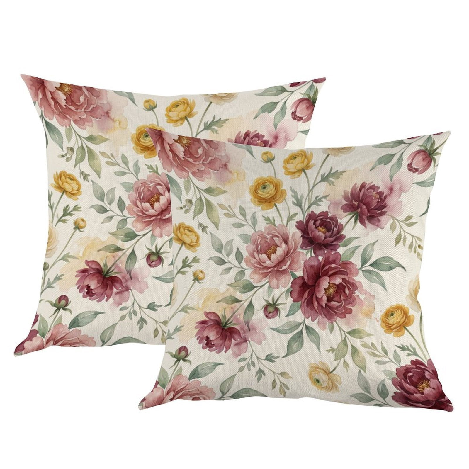 18"x18" Waterproof Cotton Linen Pillowcases, Pink Floral Print Outdoor ...