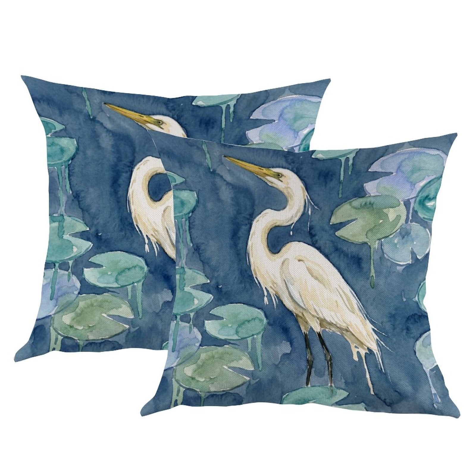 18"x18" Waterproof Cotton Linen Pillowcases, Watercolor Heron Blue ...