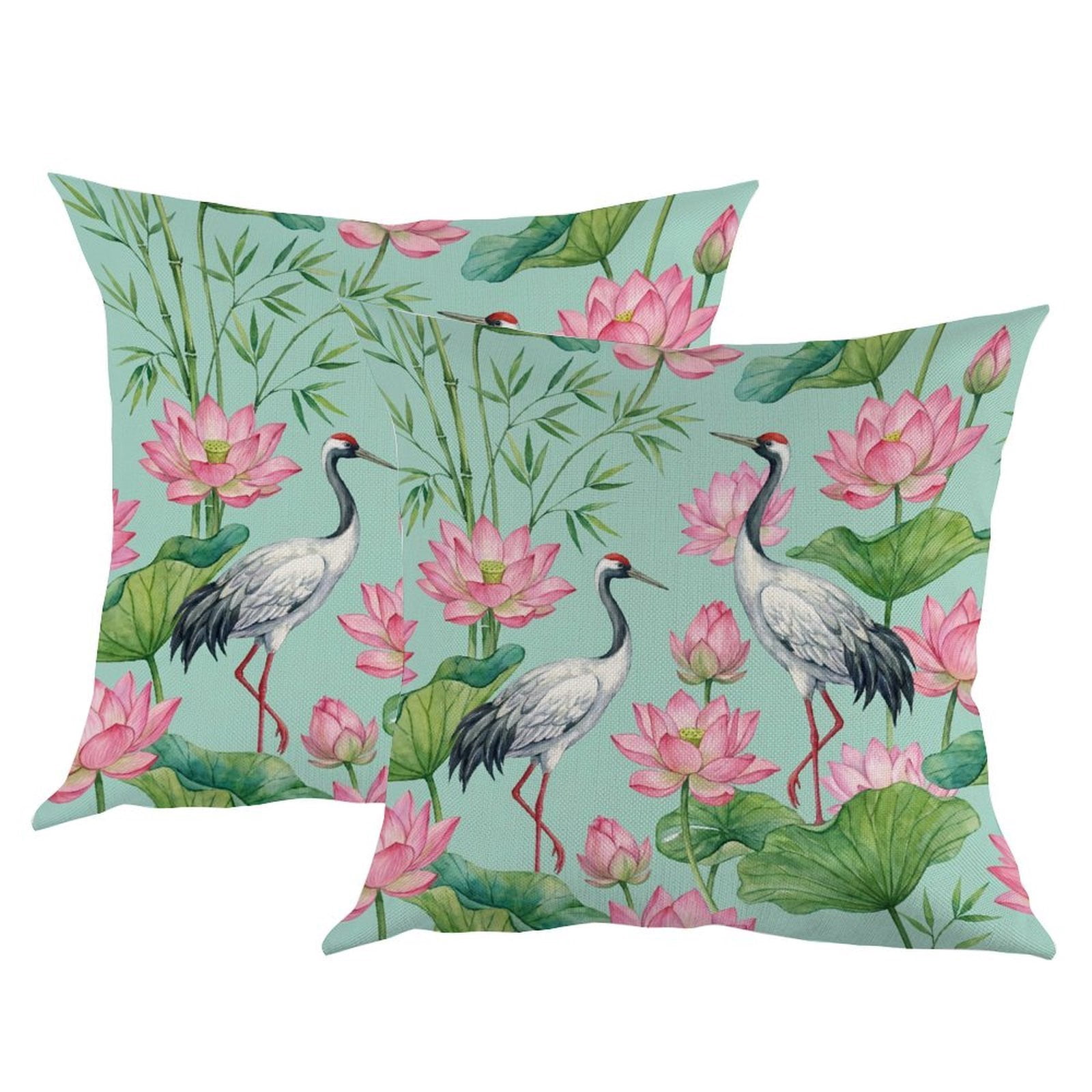 18"x18" Waterproof Pillow Cases, Chinoiserie Crane Lotus Bamboo Print ...