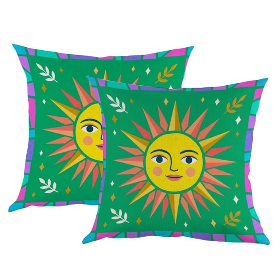 18"x18" Waterproof Throw Pillow Cases, Whimsical Smiling Sun in Green ...
