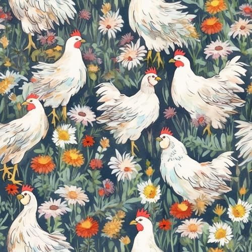 18"x236" Watercolor Farm Rooster Chicken Daisy Peel and Stick Wallpaper ...