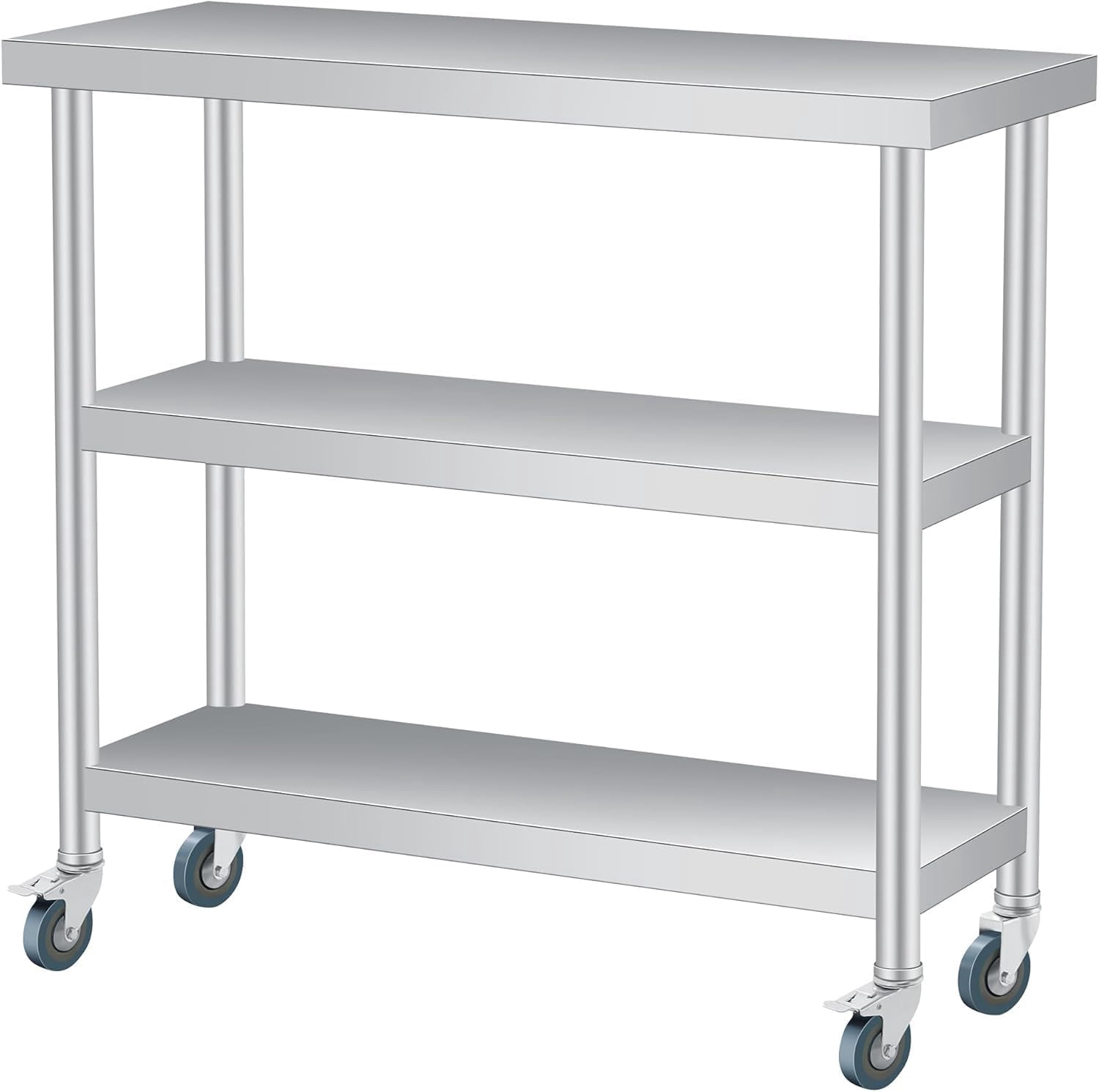 18"x36" 3-Tier Stainless Steel Table with 4 Lockable Wheels, Commercial ...