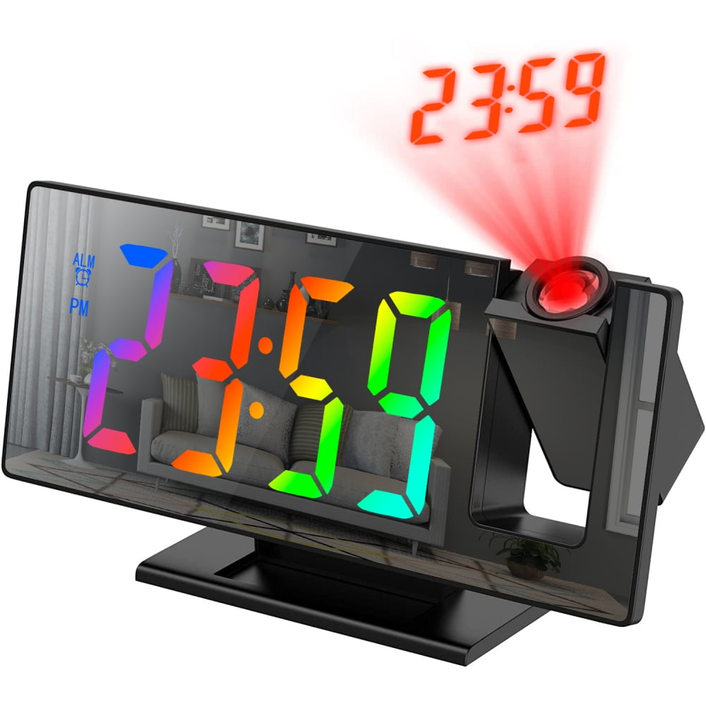 180° Arm Projection Alarm Clock with Time Temperature Digital Alarm ...