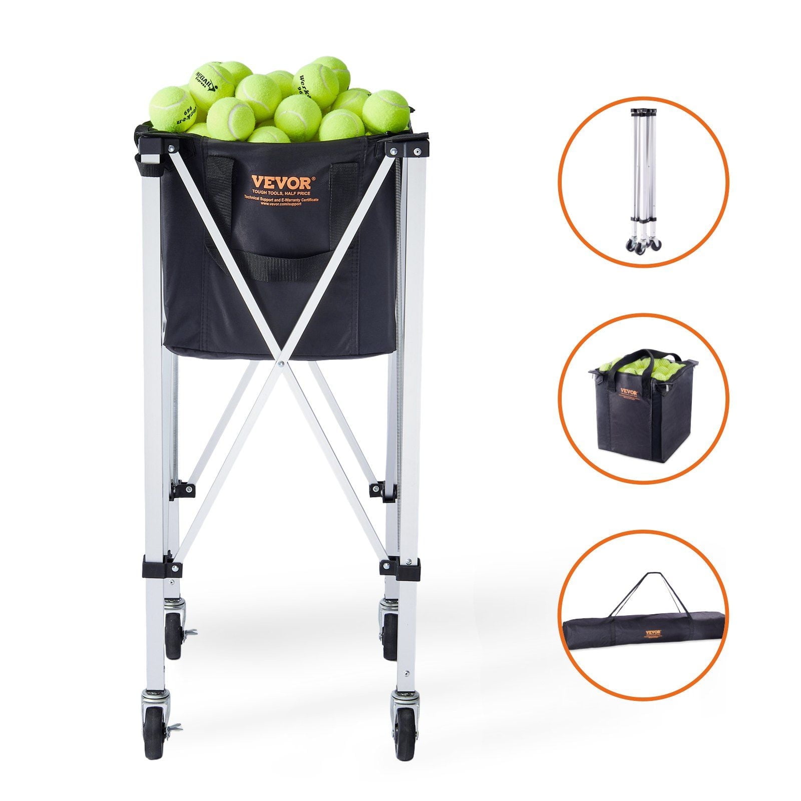 180-Ball Tennis Ball Hopper Cart - Portable Foldable Design, Aluminum ...