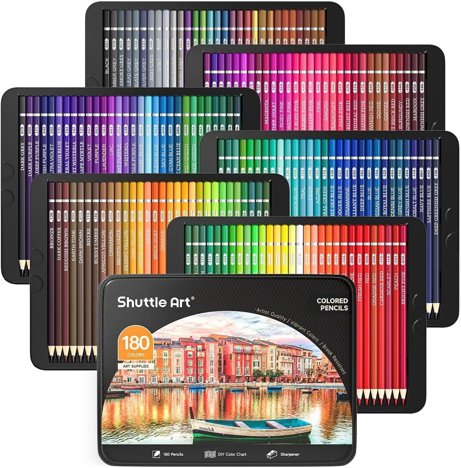 180 Colored Pencils, Soft Core Coloring Pencils Set with 4 Sharpeners ...