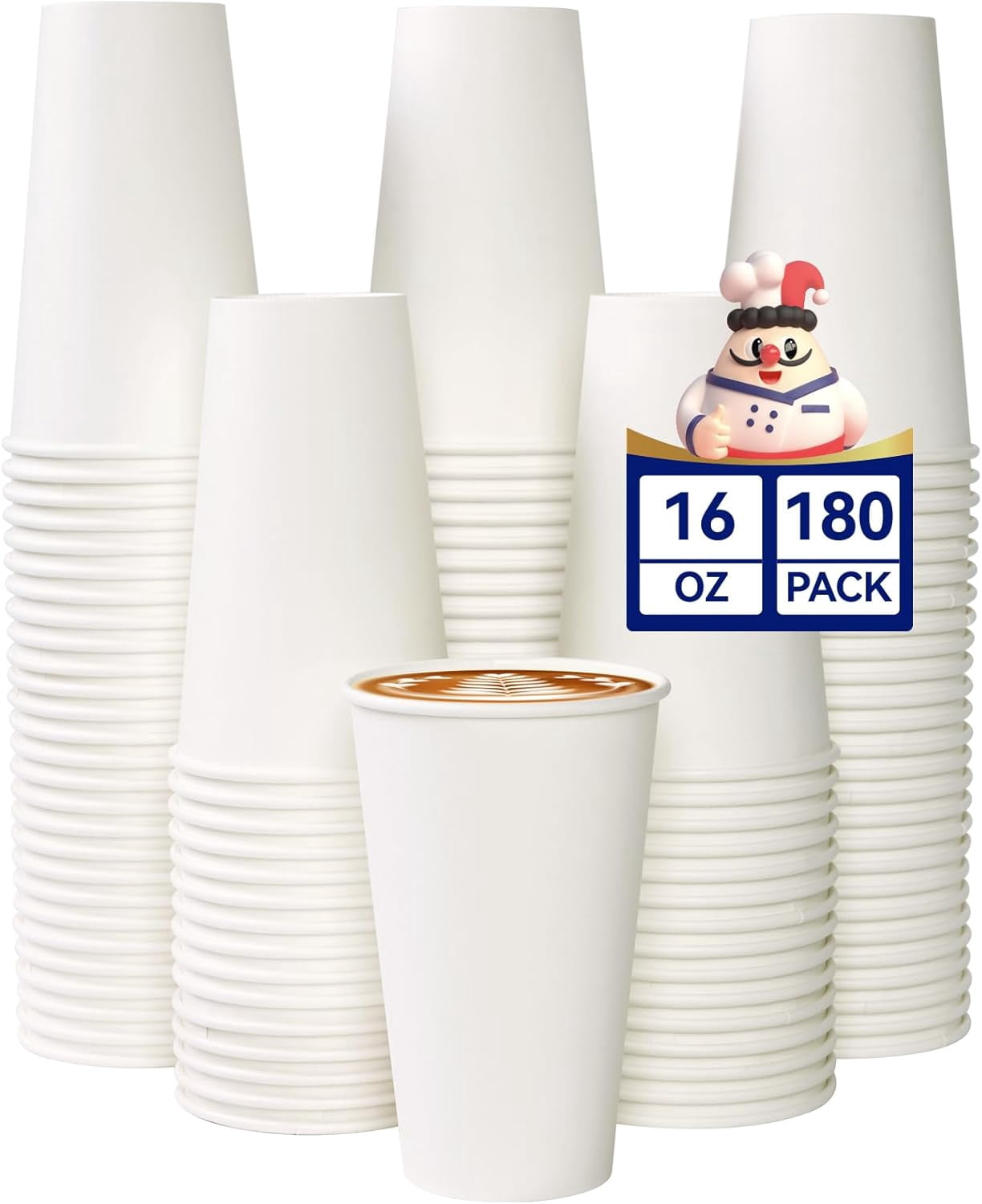 180 Count 16 oz Coffee Cups, White Drinking Paper Cups for Coffee ...