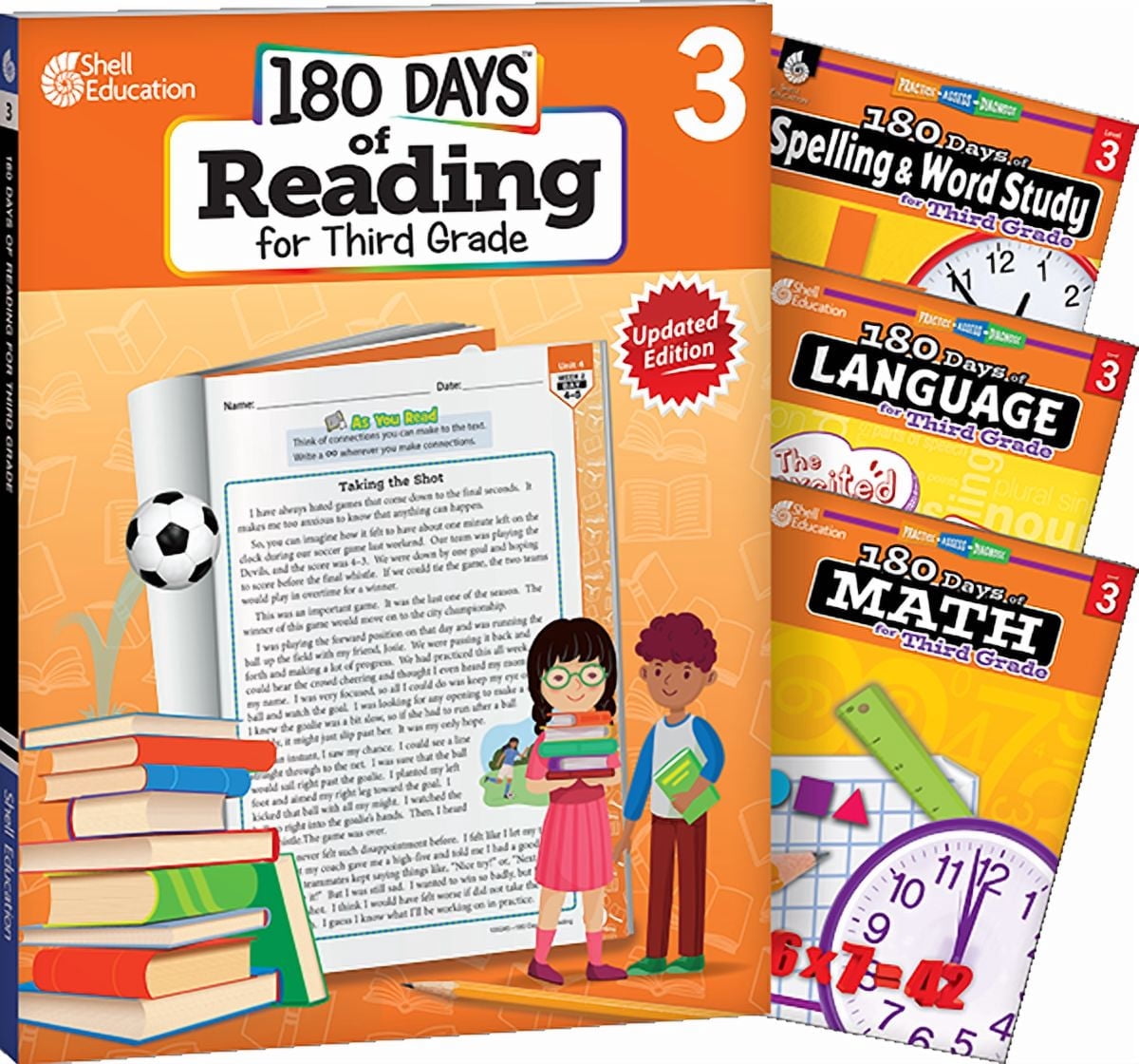 180 Days™: Reading, Spelling, Language, & Math Grade 3: 4-Book Set ...