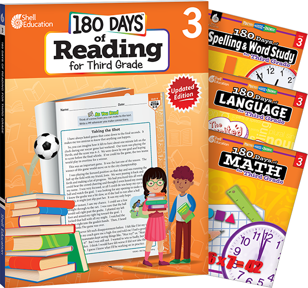 180 Days™: Reading, Spelling, Language, & Math Grade 3: 4-Book Set ...