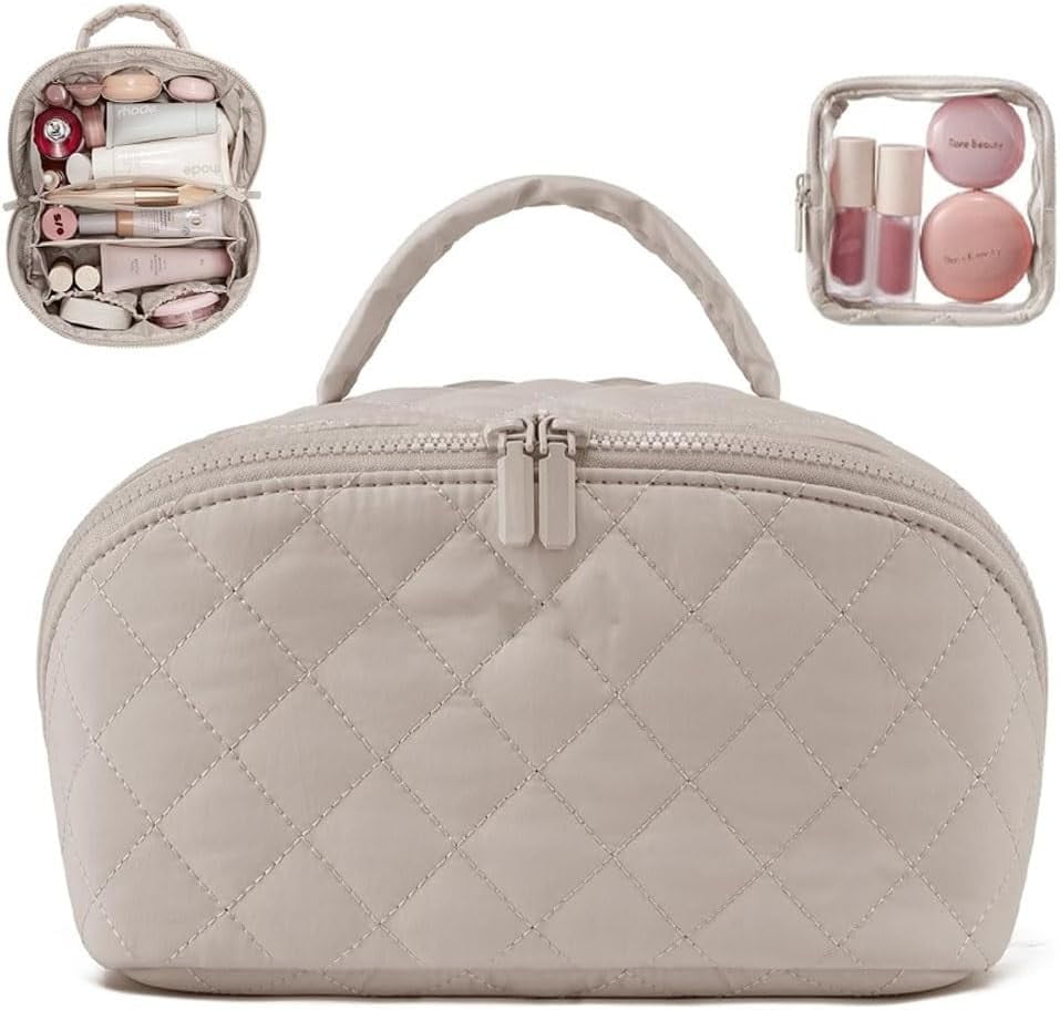 180° Lay-Flat Puffer Travel Makeup Bag - Triple-Proof Interior, Large ...
