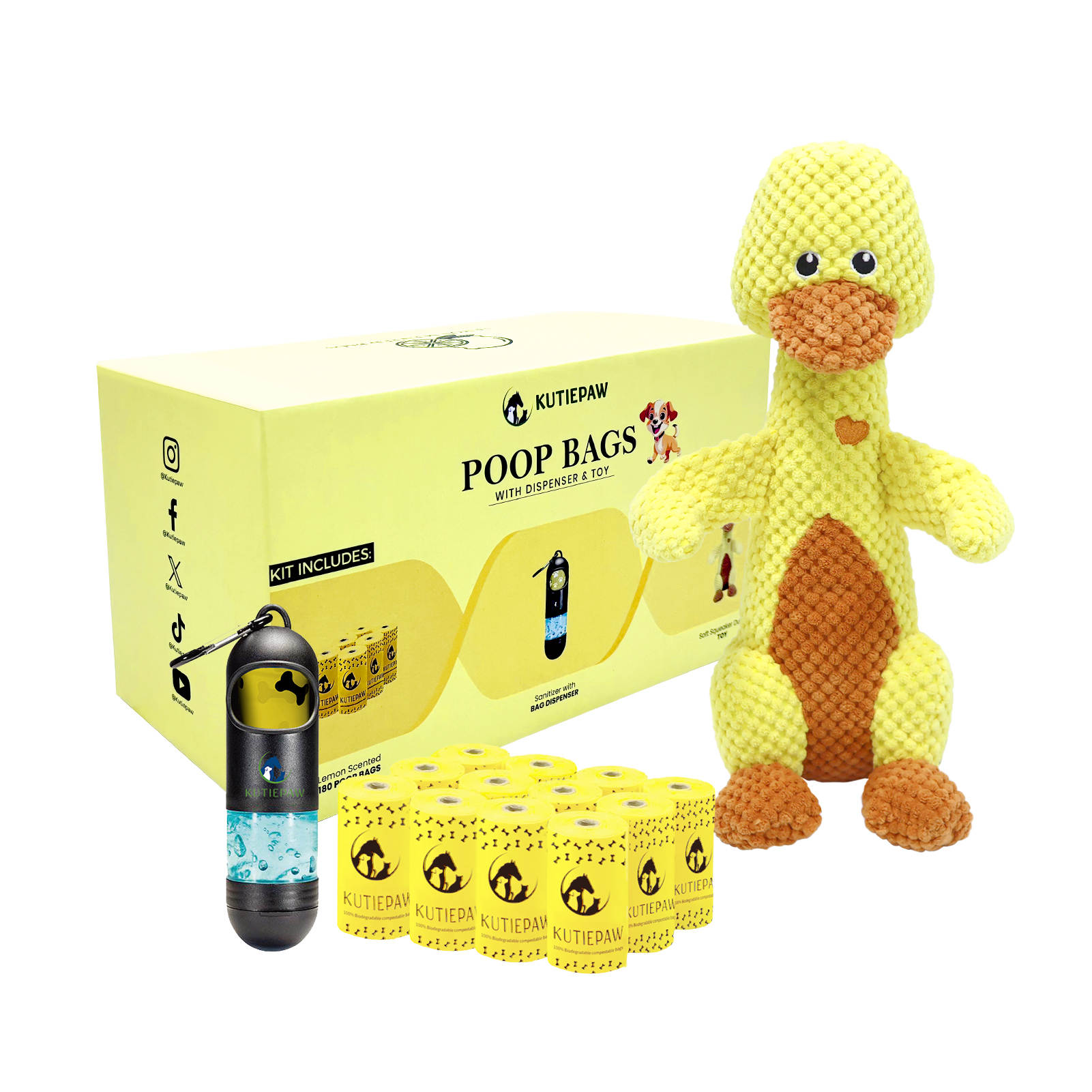 180 Lemon Scented Biodegradable Poop Bags , Duck Plush Toy, Bag ...