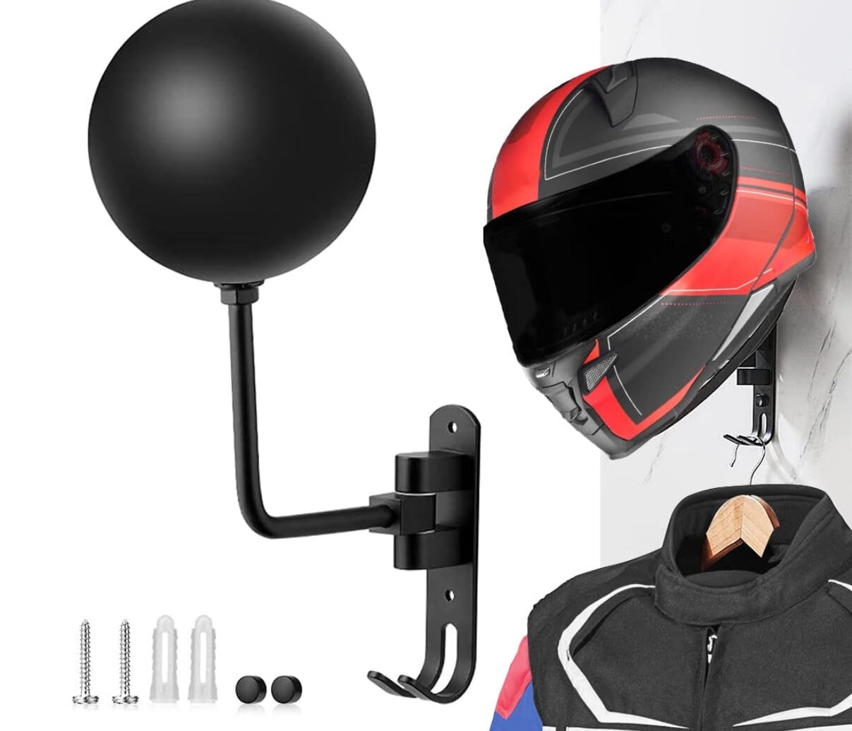 180°Motorcycle Helmet Rack,Rotation Metal Helmet Holder Wall Mounted ...