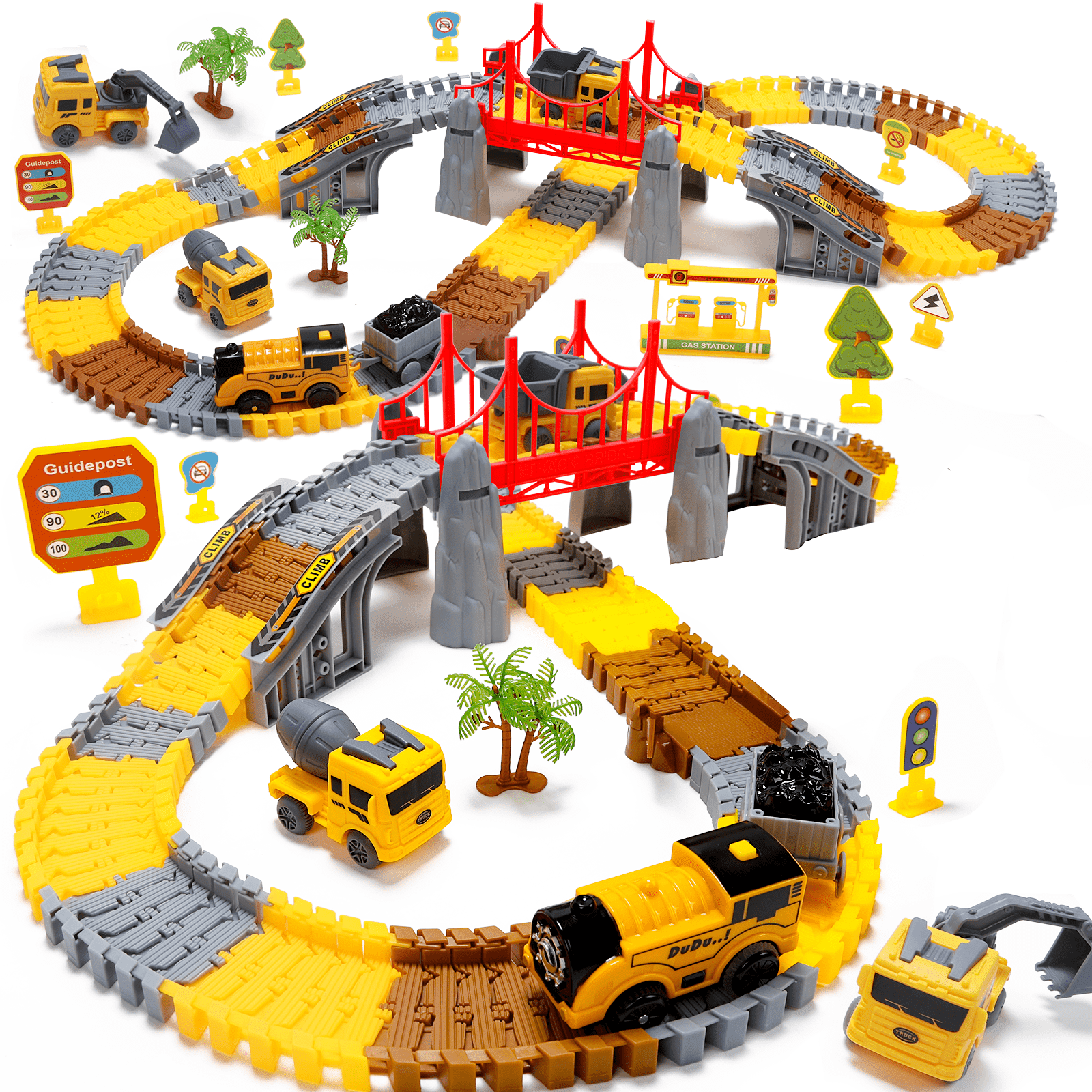 Lenbar Construction Track Set for Kids,206 PCS Flexible Race Tracks ...