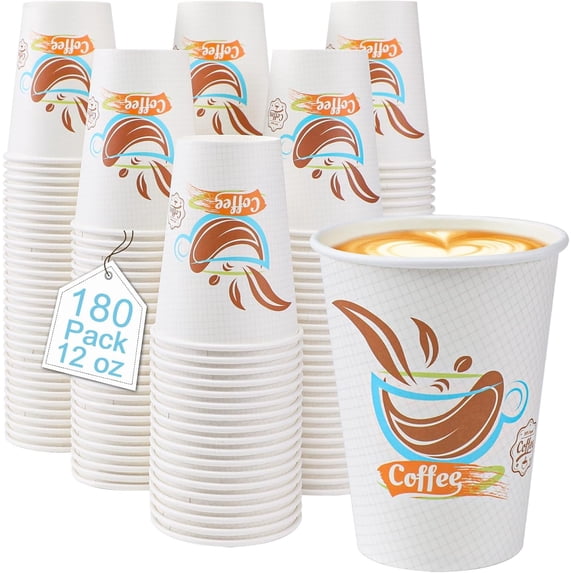 180 Pack 12 oz Disposable Paper Coffee Cups, Leakproof Hot and Cold ...