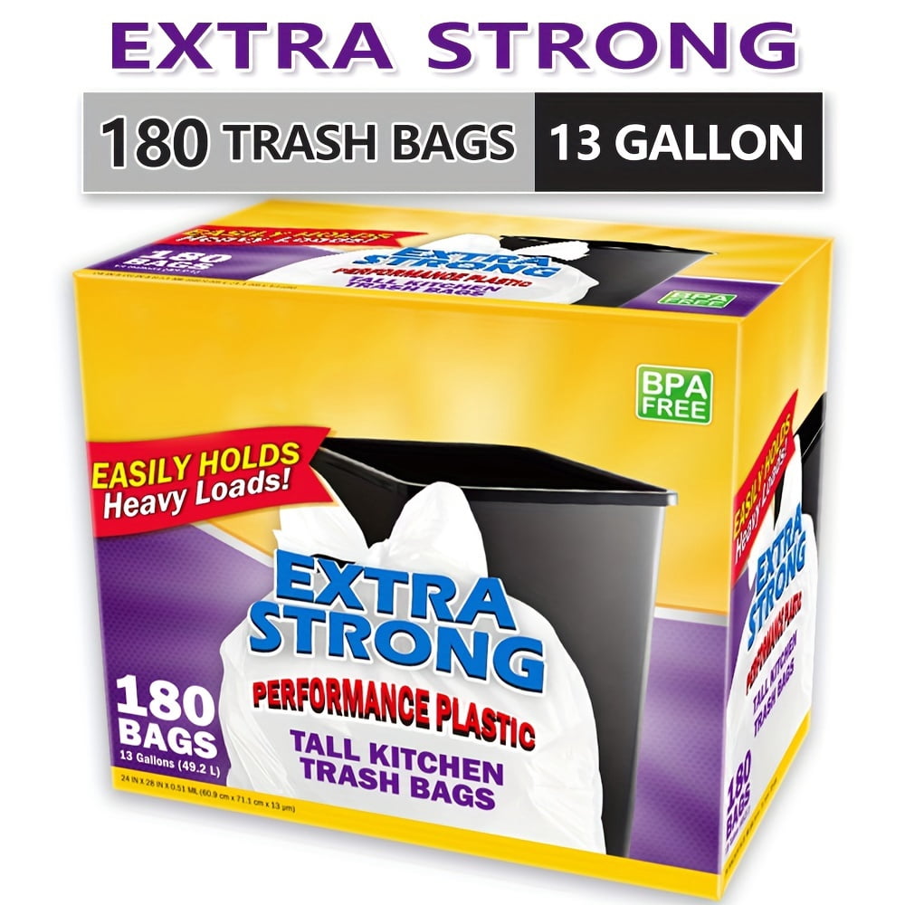 180 Pack 13-Gallon Expandable Heavy-Duty Plastic Trash Bags | Super ...
