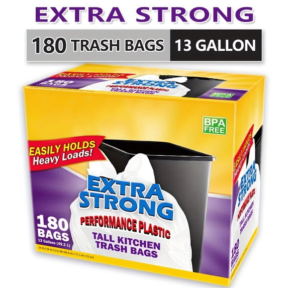 180 Pack 13-Gallon Expandable Heavy-Duty Plastic Trash Bags | Super ...