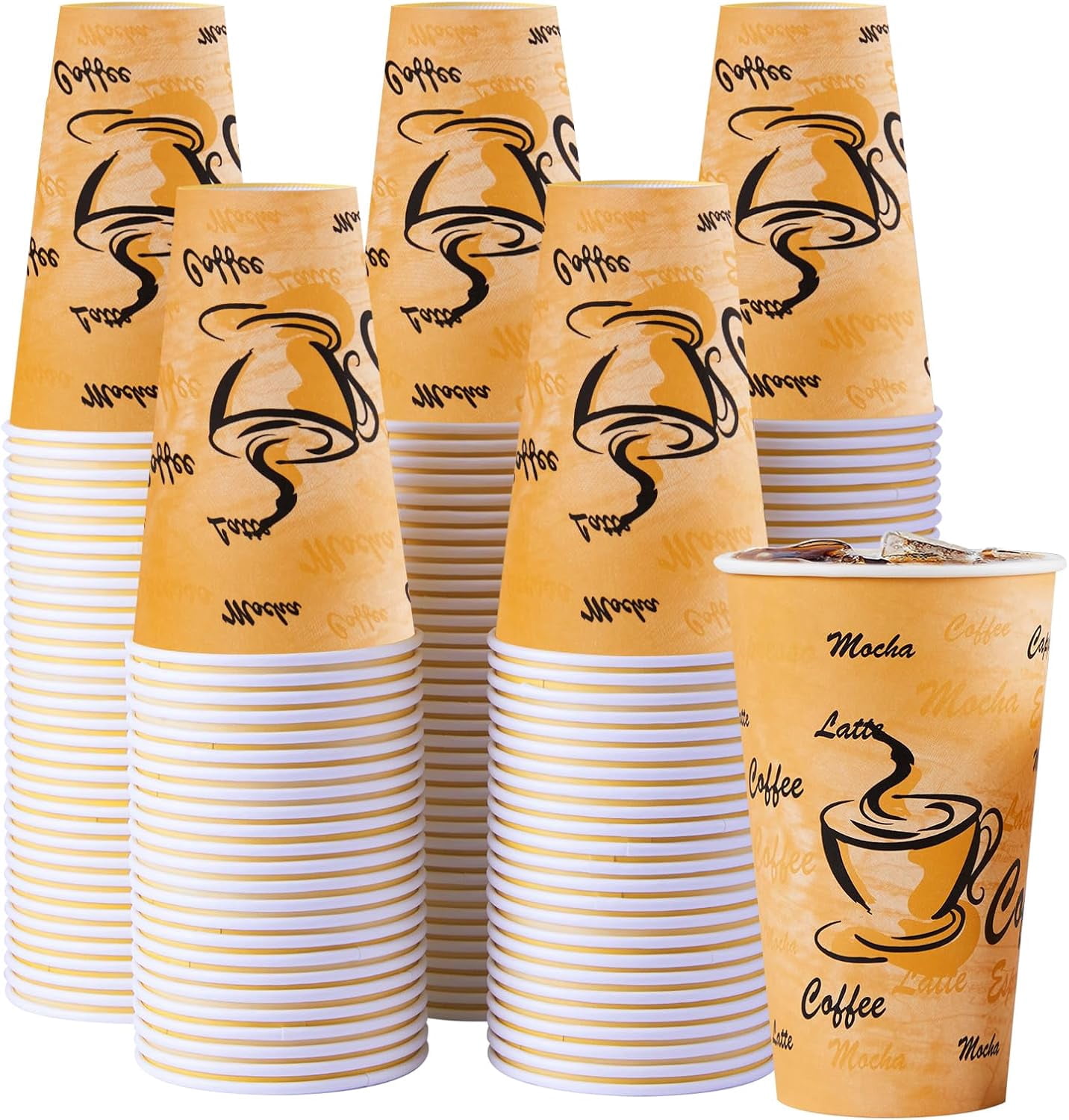 180 Pack 16 oz Disposable Paper Coffee Cups, Leakproof Retro Design ...