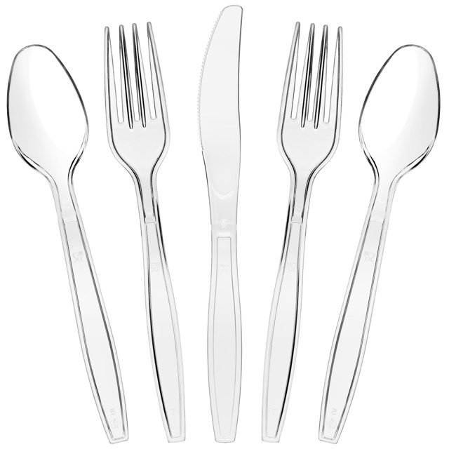 Walmart 180-Pack Disposable Silverware: Clear Plastic Cutlery Set for ...