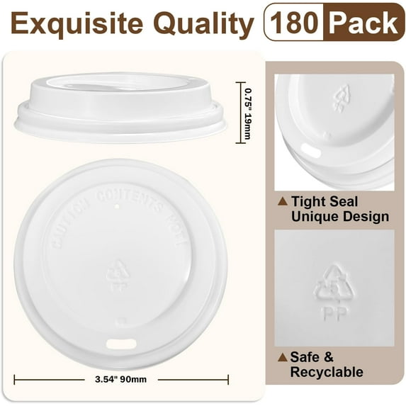 180 Pack Coffee Cup Lids - Disposable Coffee Lid, White Plastic Lids ...