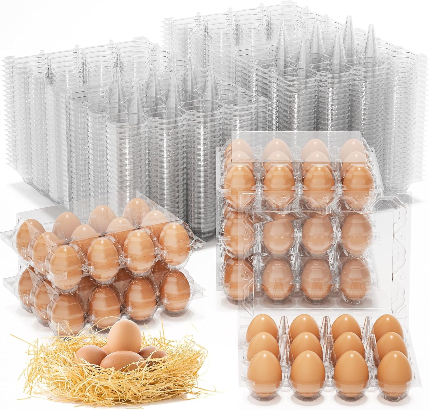 180 Pack Egg Cartons Cheap Bulk, 12 Count Clear Empty Egg Cartons for ...