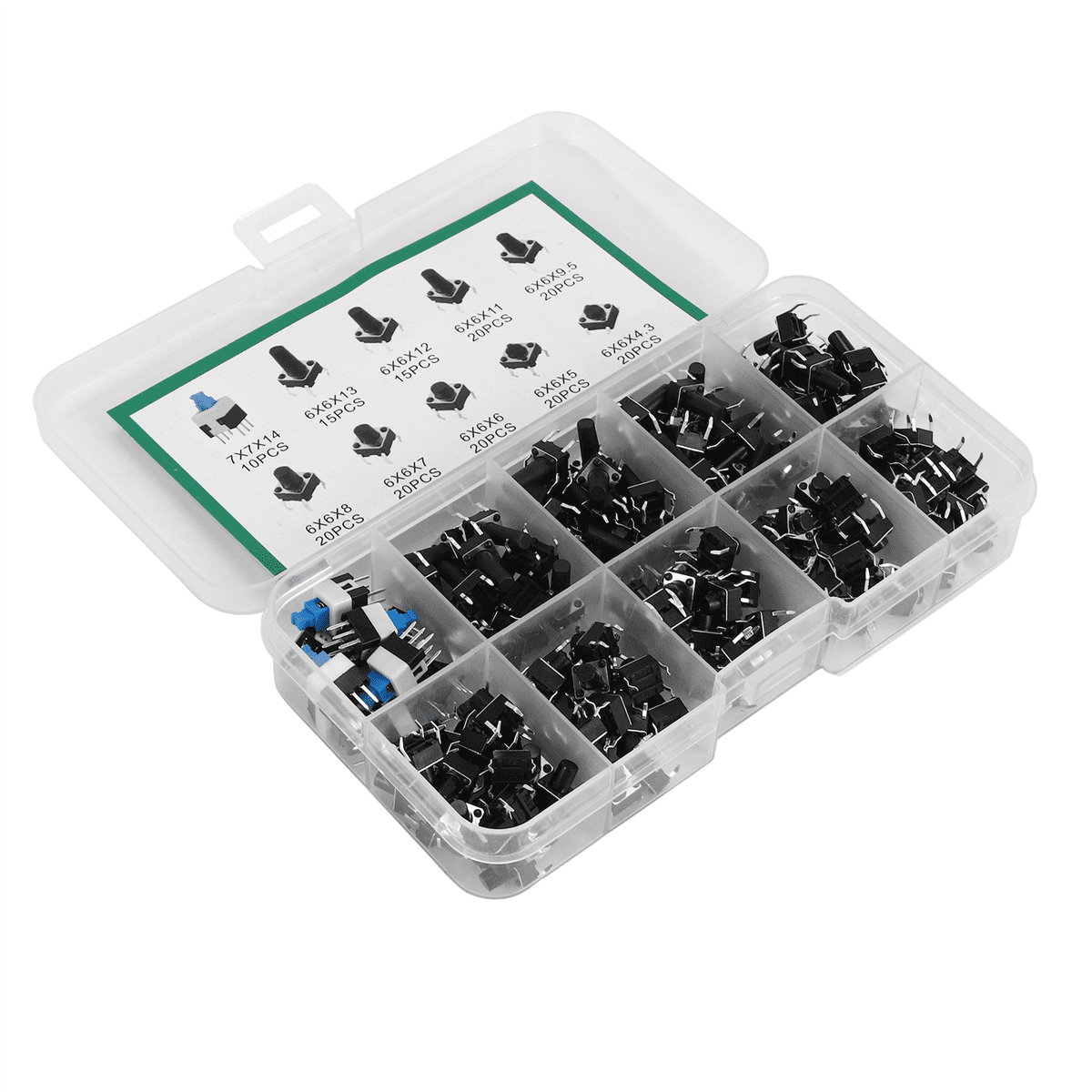 180 Pcs 10 Values Tactile Push Button Switch Mini Momentary Tact ...