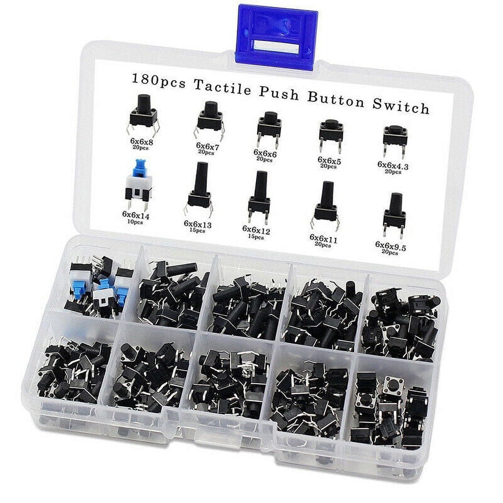 180 Pcs 10 Values Tactile Push Button Switch Mini Momentary Tact ...