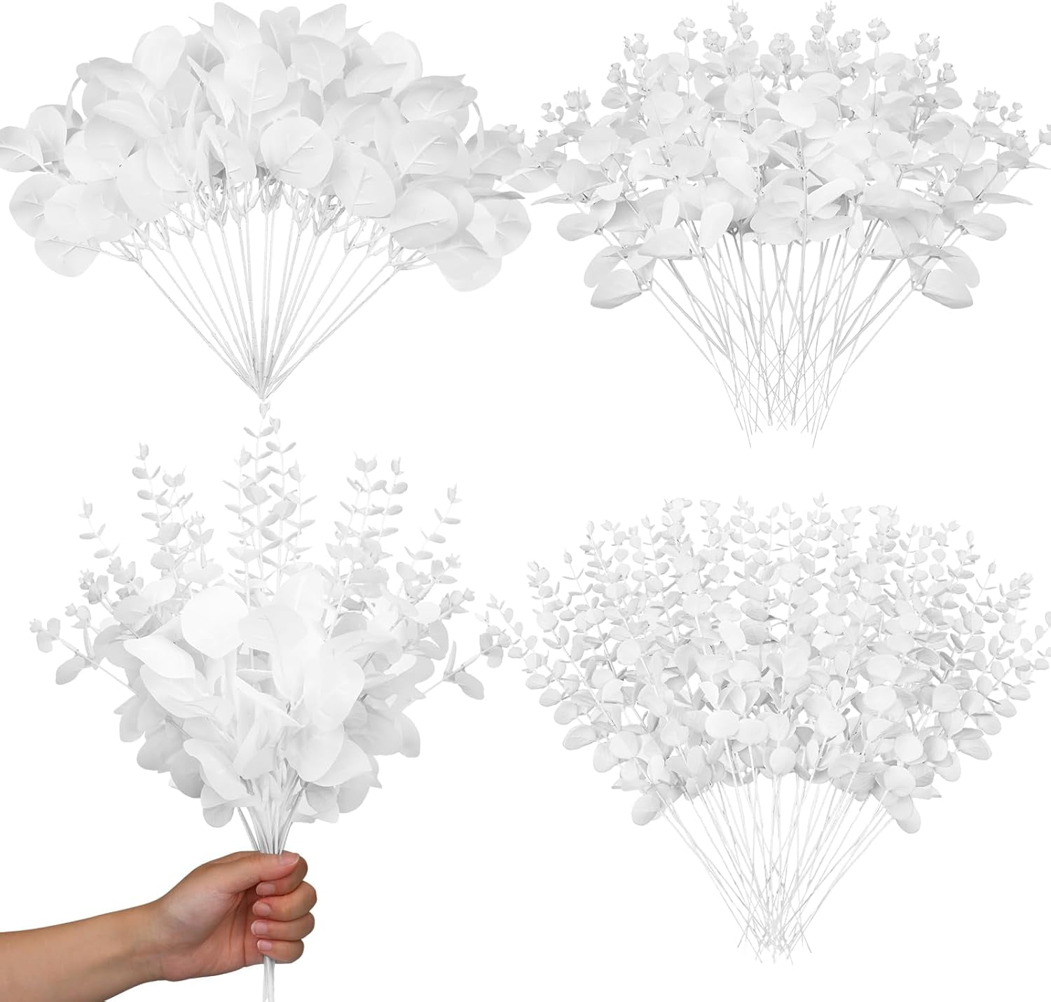 180 Pcs 3 Kinds Mixed Eucalyptus Leaves Stems Bulk Artificial Silver ...