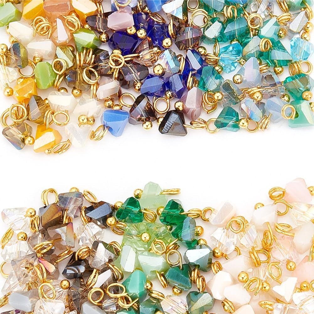 180 Pcs 6 Colors Faceted Glass Charms Colorful Clear Triangle Charms ...