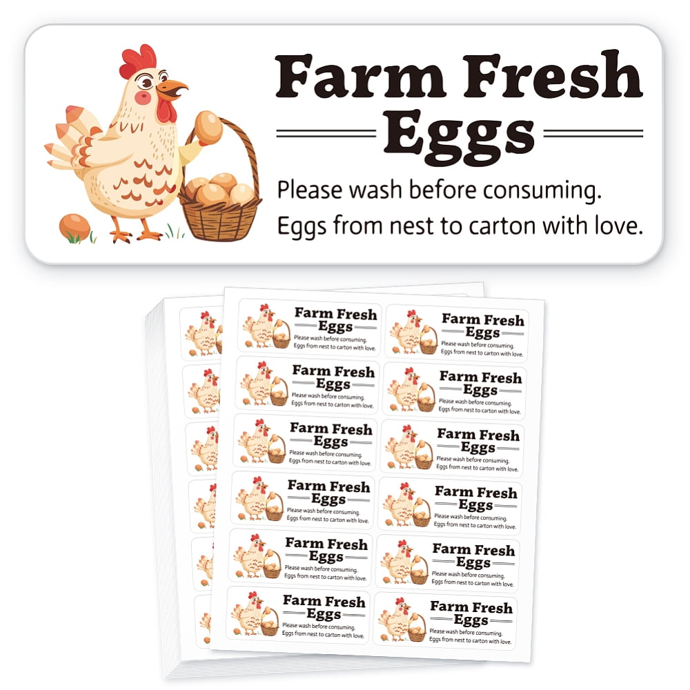 180 Pcs Chicken Farm Fresh Eggs Sticker 1x2.64 Inch(2.5x6.7cm) Unwashed ...