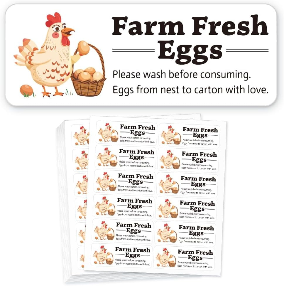 180 Pcs Chicken Farm Fresh Eggs Sticker 1x2.6inch(2.5x6.7cm) Unwashed ...