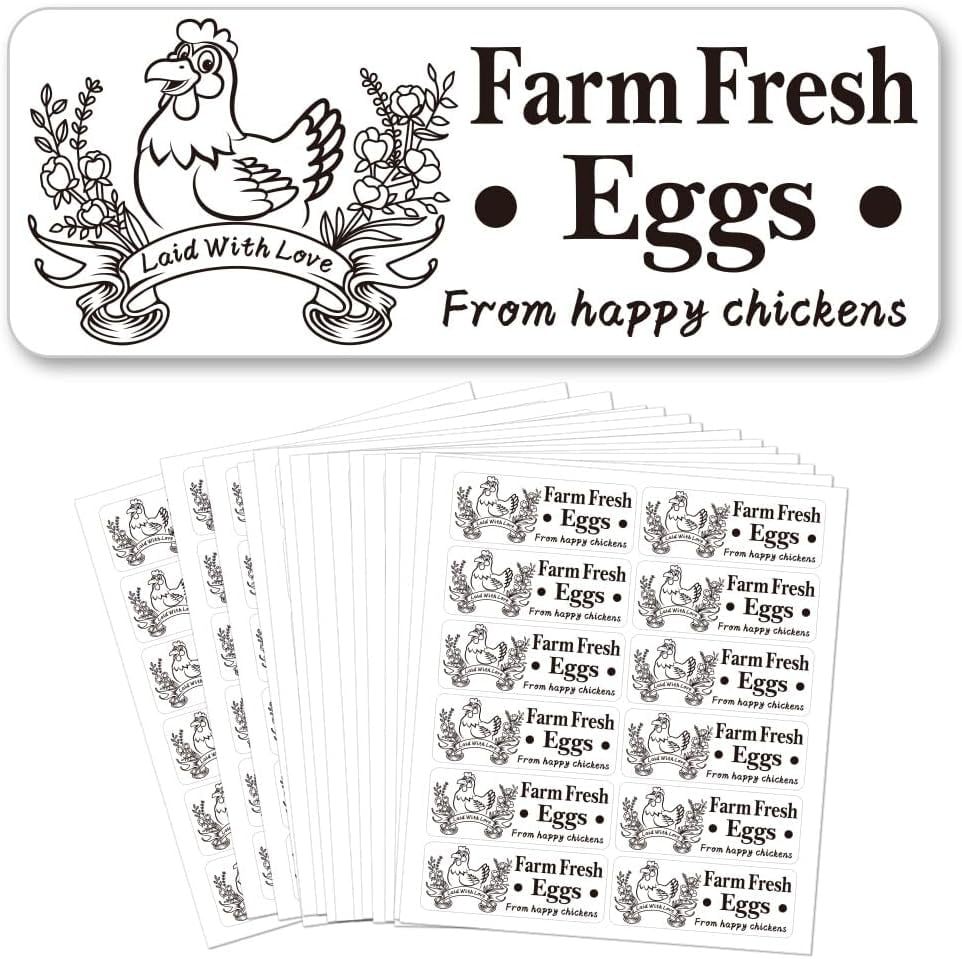180 Pcs Farm Fresh Eggs Sticker 1x2.64 Inch(2.5x6.7cm) Unwashed Egg ...