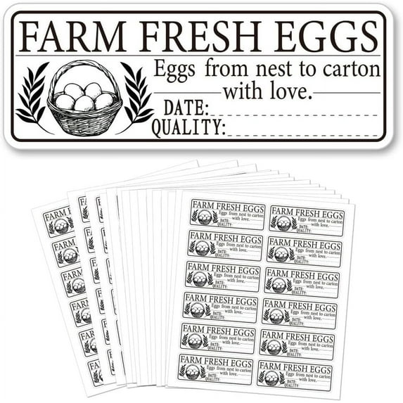 180 Pcs Farm Fresh Eggs Stickers 1x2.64 Inch(2.5x6.7cm) Egg Carton ...