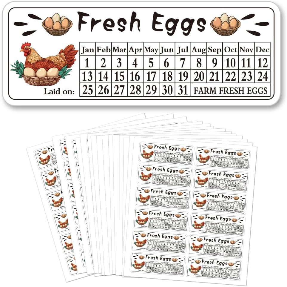 180 Pcs Fresh Eggs Stickers 1x2.6inch(2.5x6.7cm) Eggs Laid On Date ...