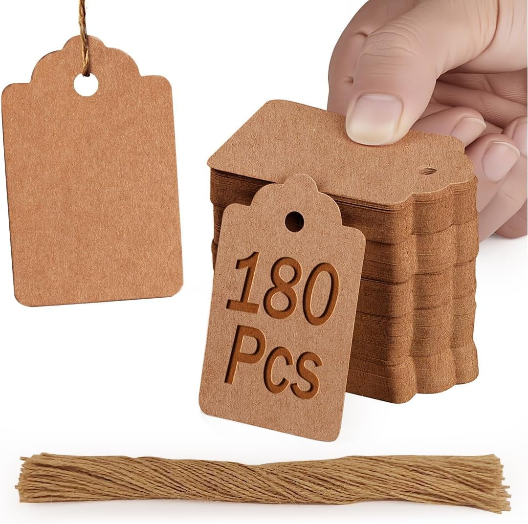 180 Pcs Gift Tags with String Attached Kraft Paper Blank for Price Tag ...