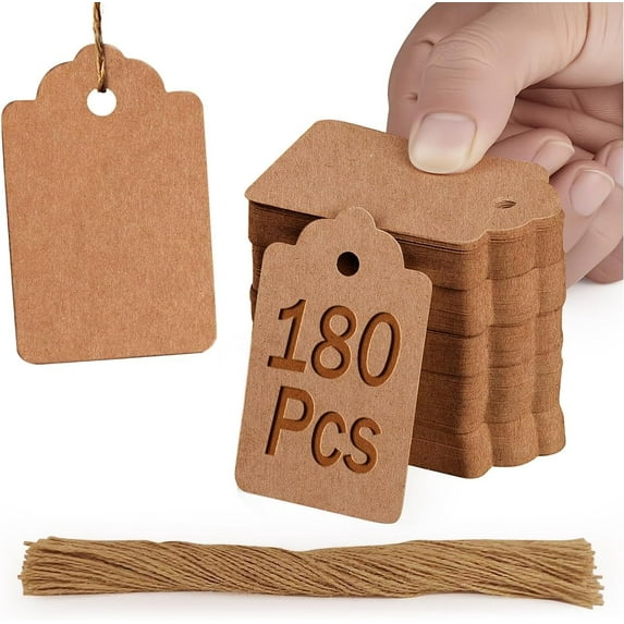 180 Pcs Gift Tags with String Attached Kraft Paper Blank for Price Tag Gift Bag Hang Tags Box ...