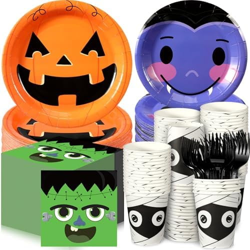 180 Pcs Halloween Party Supplies Plates Napkins Cups Serve 30 Halloween ...