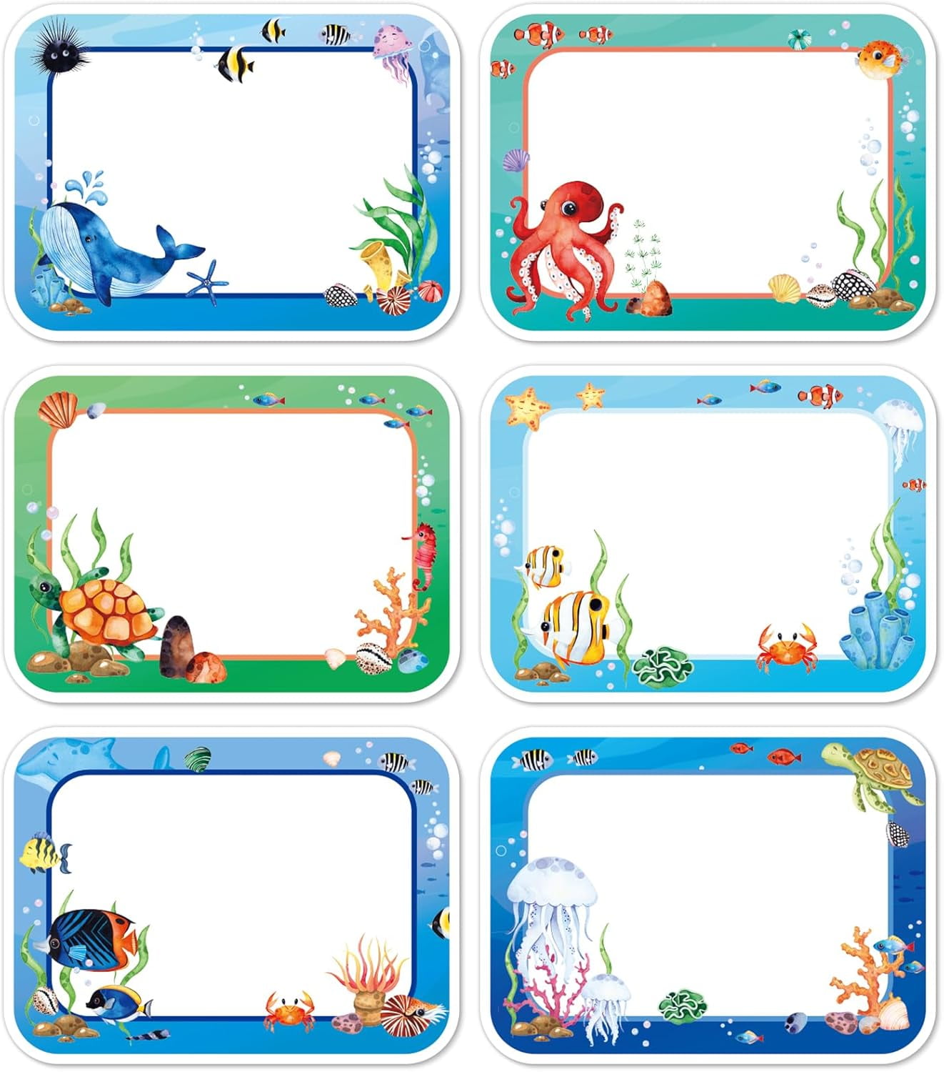 180 Pcs Ocean Animal Name Tag Stickers Under The Sea Nameplates Cartoon ...